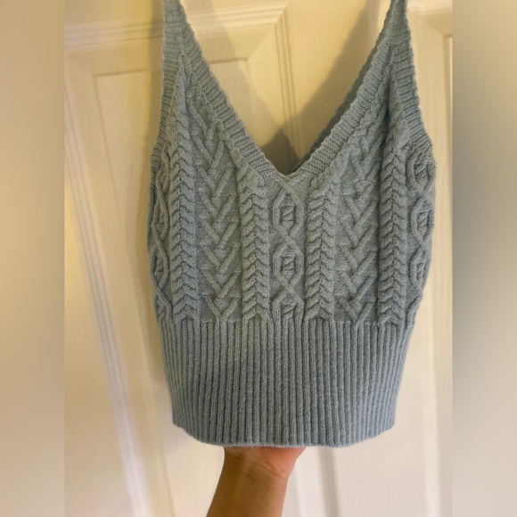 Tops | Baby Blue Cable Knit Crop Tank | Poshmark
